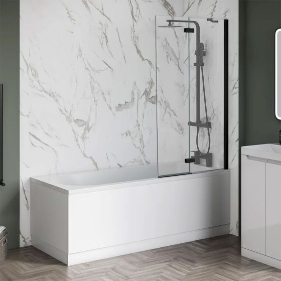 Aqua I 2 Piece Hinged Folding Bath Screen 1500mm x 900mm - RH - Matt Black