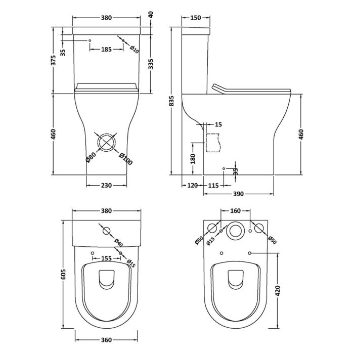 Aqua i Hydra Round Rimless Comfort Height Close Coupled Toilet & SC Seat