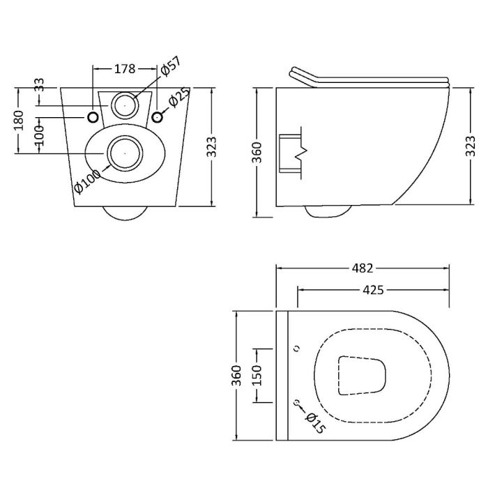 Aqua i Hydra Round Rimless Wall Hung Toilet & Soft Close Seat