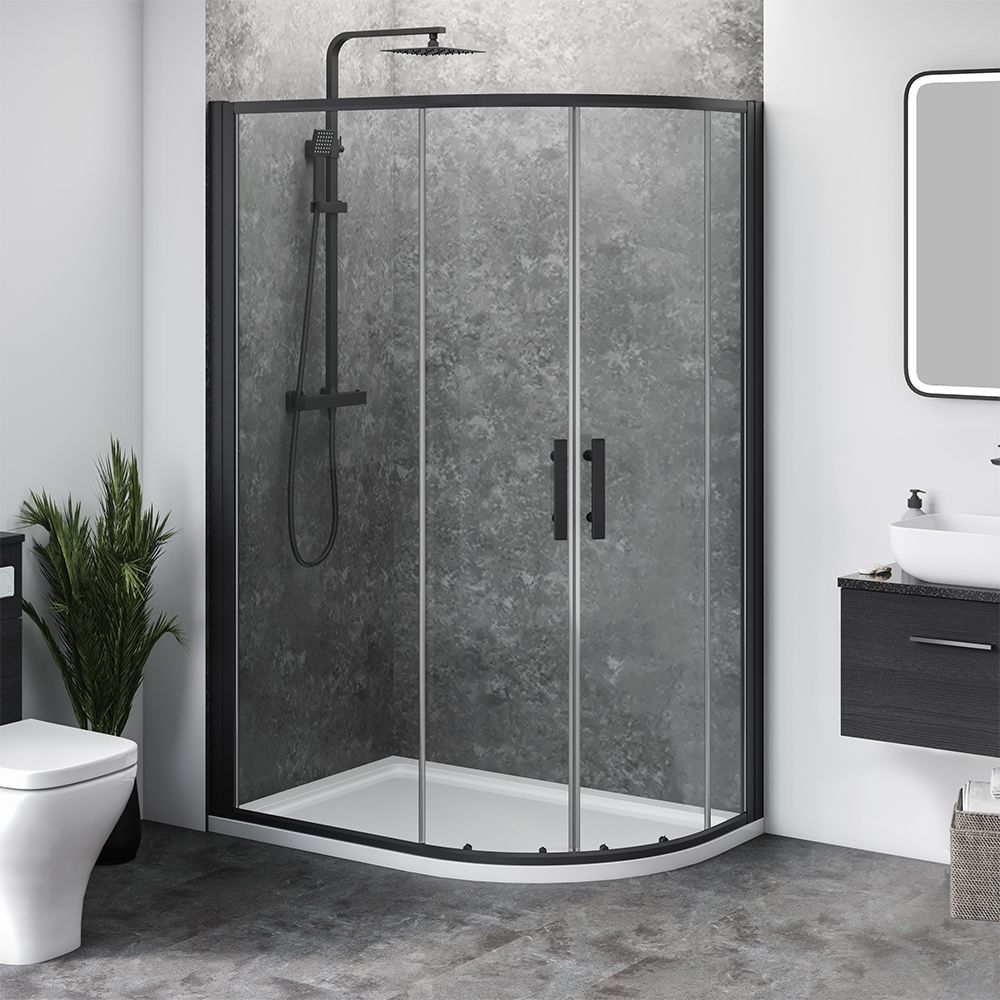Aqua-I6 Black Offset Quadrant Shower Enclosure (Double Sliding Door) 1200mm x 900mm x 1850mm High